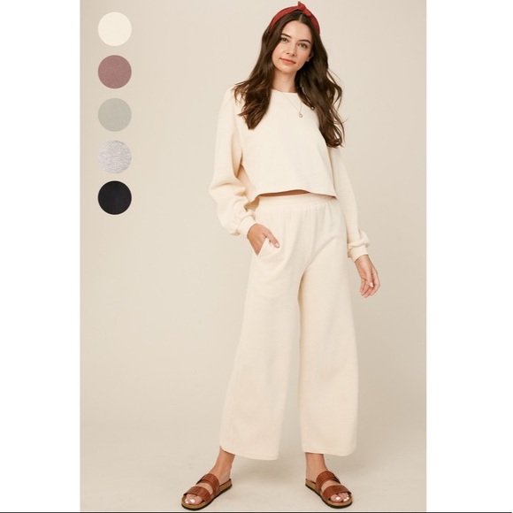 Listicle | Intimates & Sleepwear | Knit Off White Sweatsuit Wide Leg ...